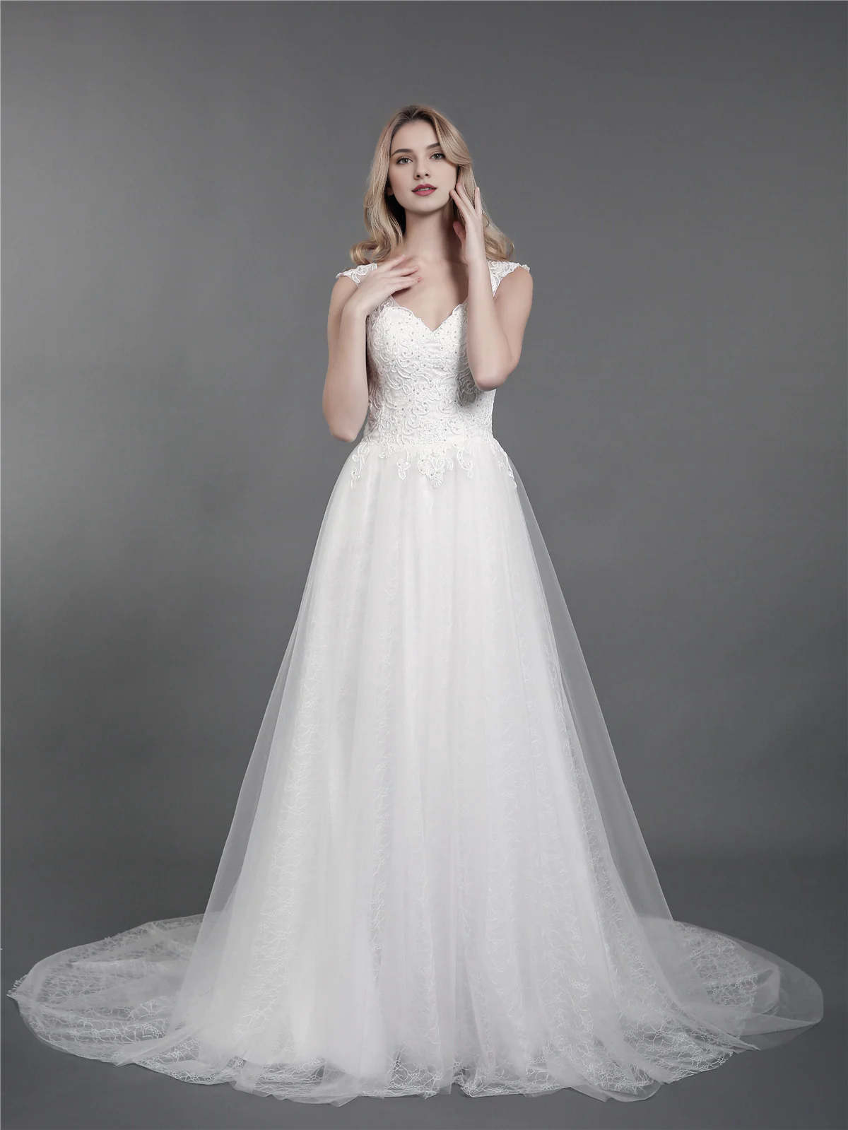 Lace wedding dress with drag and shoulder straps – LD Dress