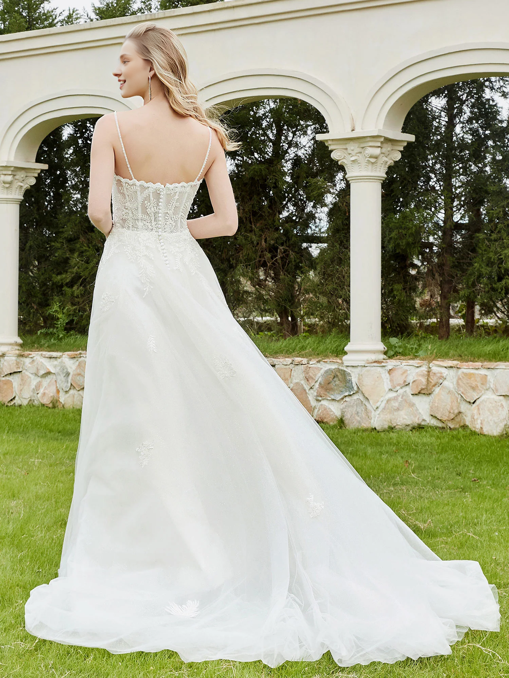 Tie horizontal/brush trailing A-line wedding dress – LD Dress
