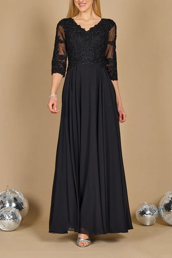 A-line V-neck lace decal 3/4 sleeve elegant mother of the bride dress ...