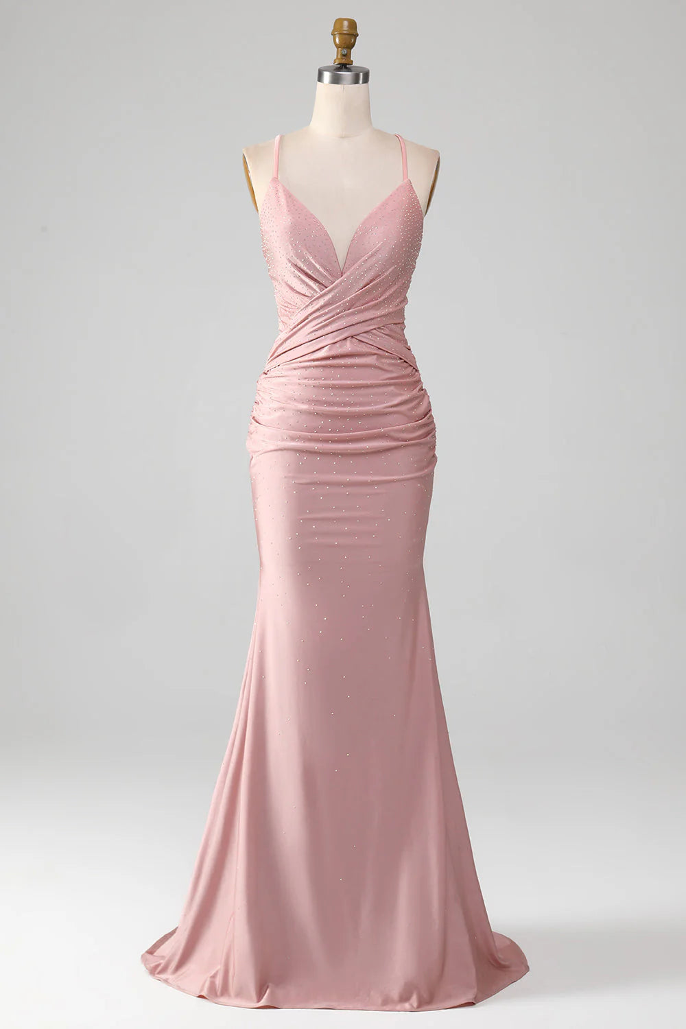 Shiny powder blusher beaded long fishtail prom dress – LD Dress