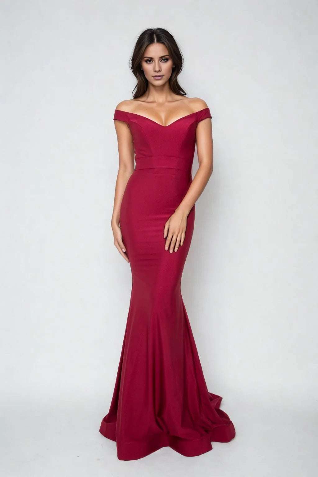 Off shoulder collar sleeveless backless mermaid and floor length eveni ...
