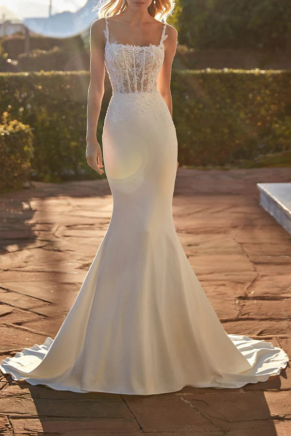 Illusion Spoon Lace Sticker Fish Tail Wedding Dress – LD Dress