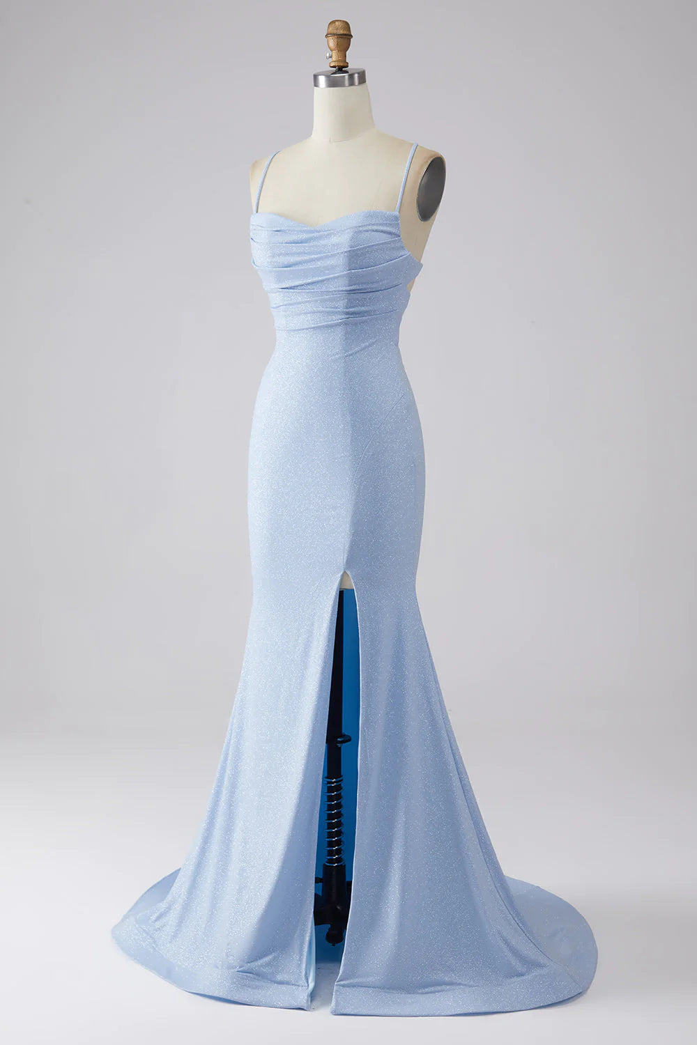 Light blue slit shiny fishtail prom dress – LD Dress