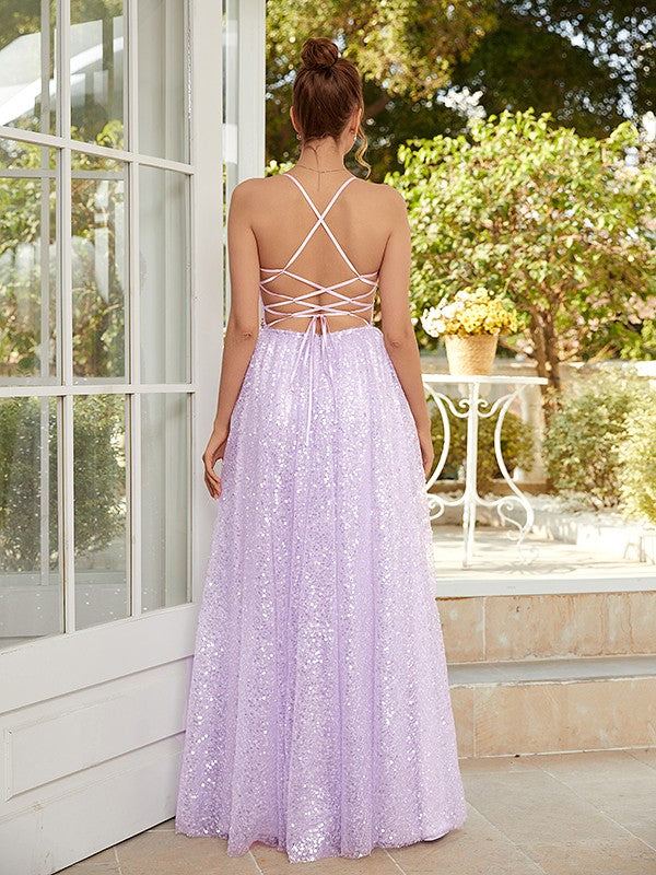 A-Line/Princess Sash/Ribbon/Belt Spaghetti Straps Sleeveless Floor-Len ...