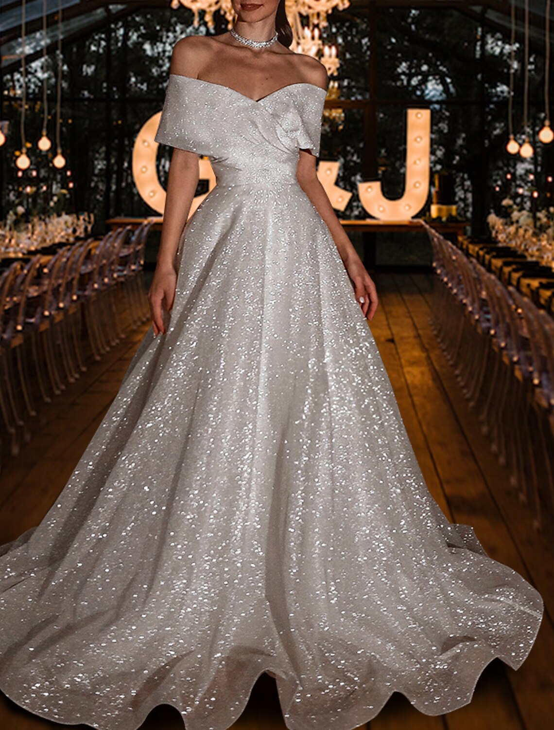 Hall Sparkle & Shine Simple Wedding Dresses A-Line Off Shoulder Cap Sl ...